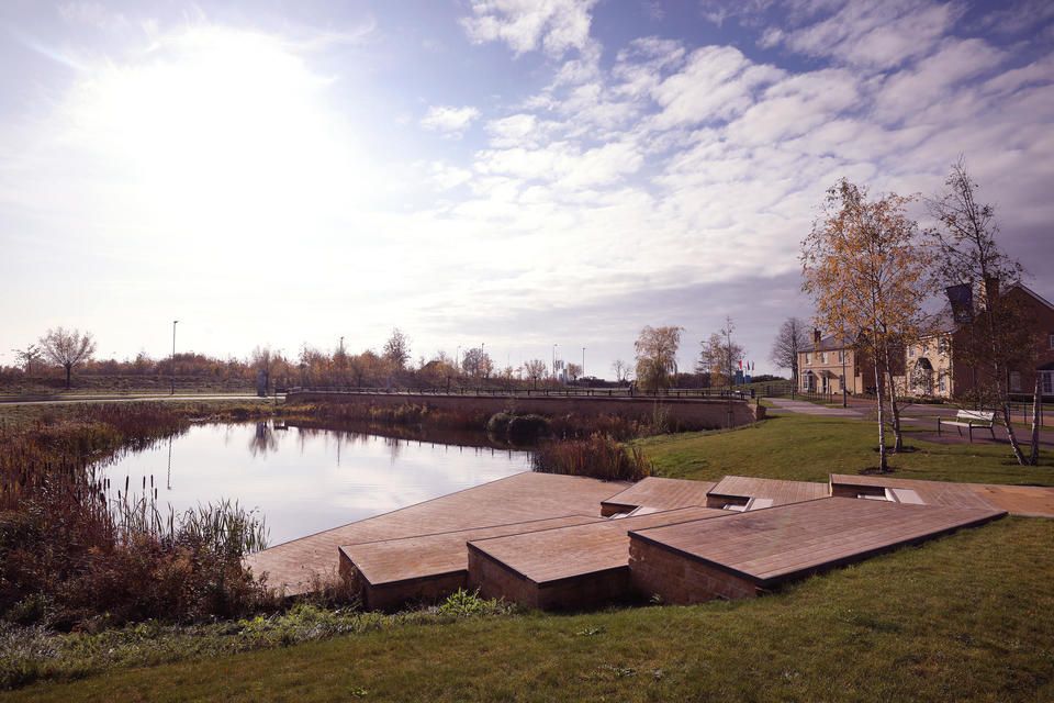 Pond entrance feature – Alconbury Weald - Urban&Civic